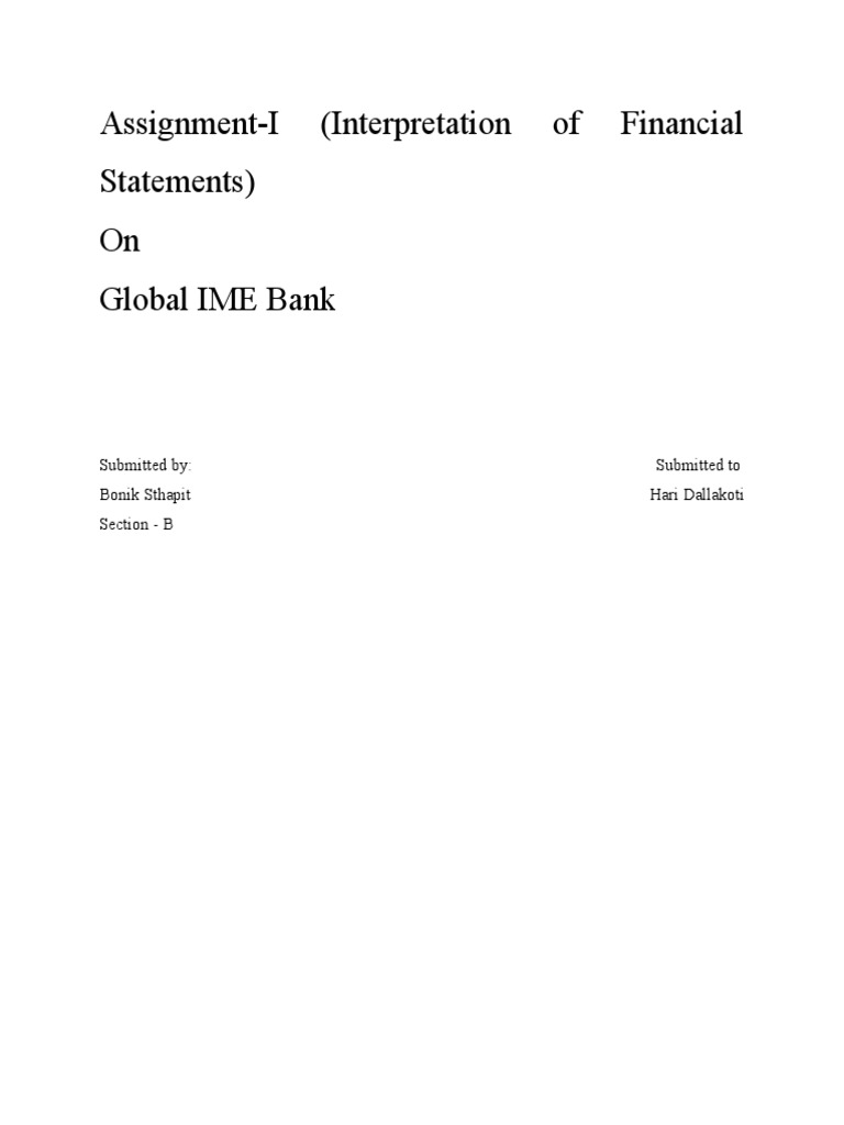 Assignment-I (Interpretation of Financial Statements) On Global IME ...