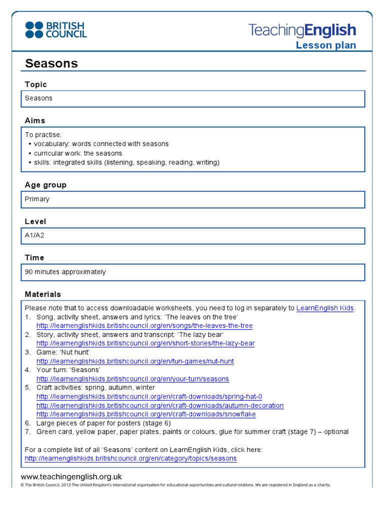 Seasons Lesson Plan | PDF
