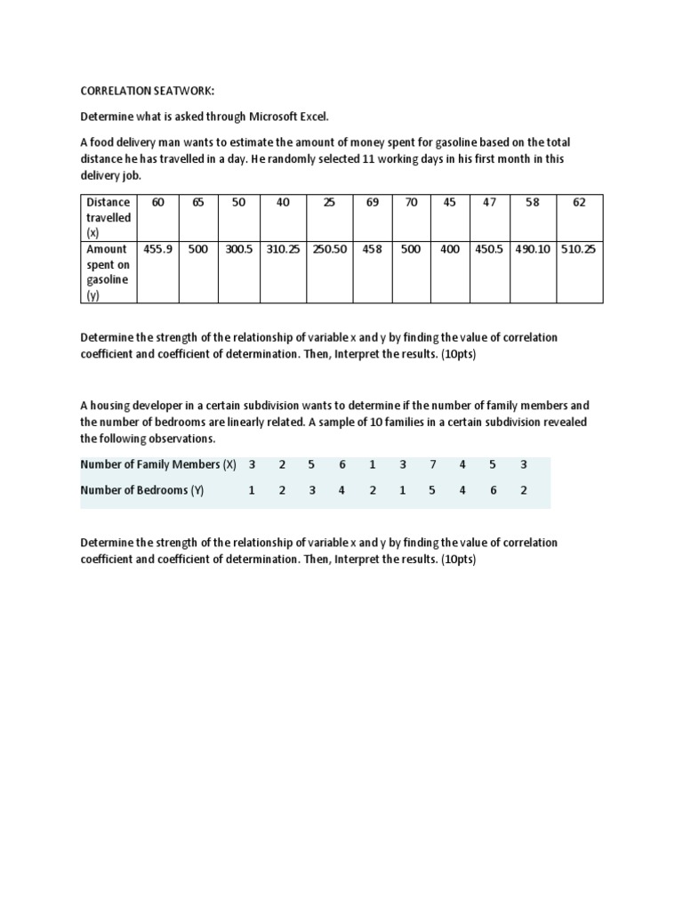 Correlation Seatwork | PDF