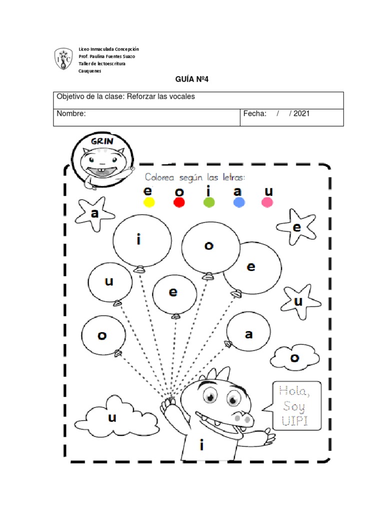 Guia Nº4 Vocales | PDF | Artes del Lenguaje y Comunicación | Estudios ...