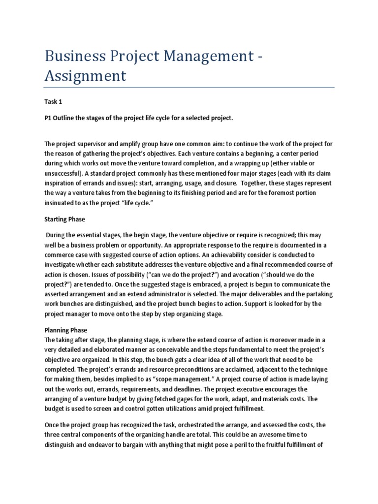 Business Project Management - Assignment: Task 1 P1 Outline The Stages ...