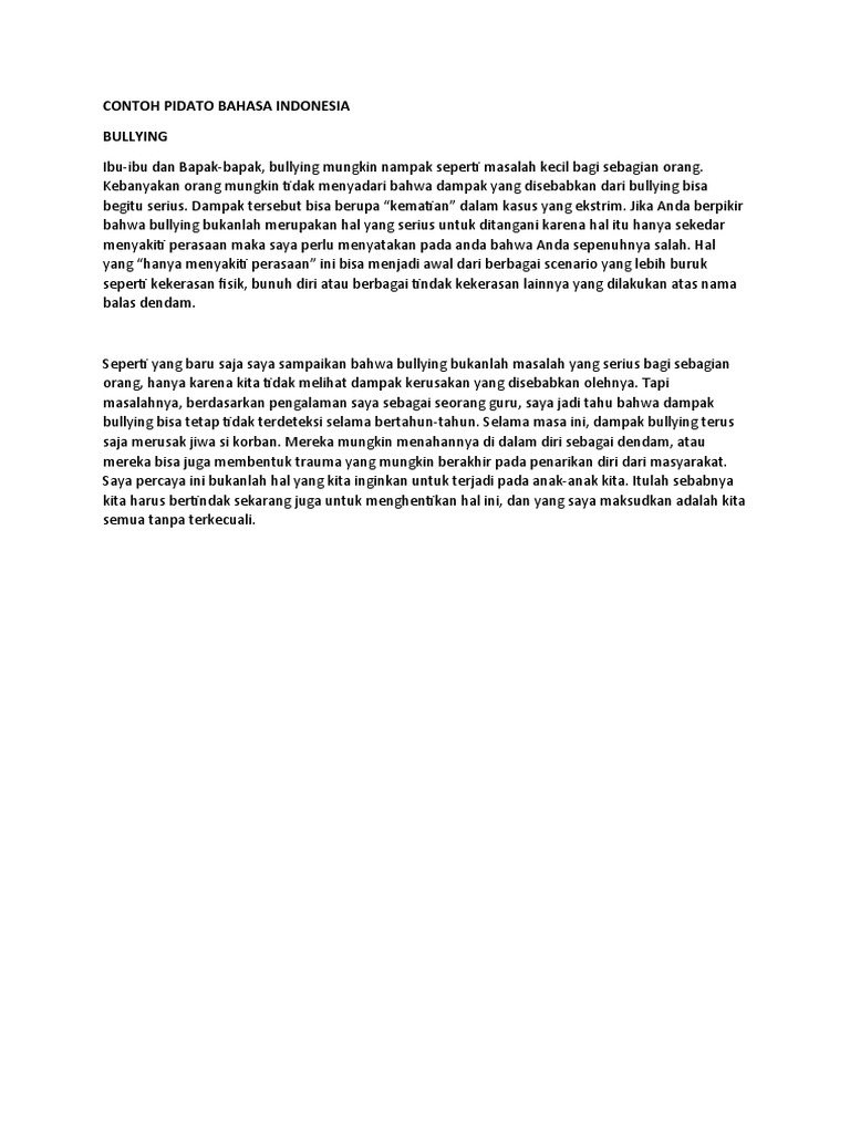 Contoh Pidato Bahasa Indonesia Bullying | PDF