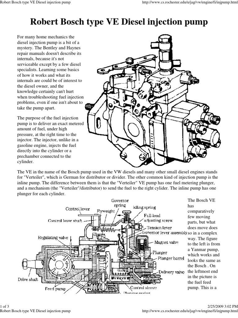 Robert Bosch Type VE Diesel Injection Pump | PDF | Fuel Injection ...