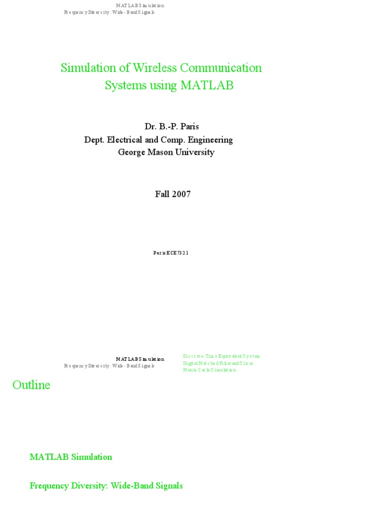 Simulation Of Wireless Communication Systems Using Matlab Pdf
