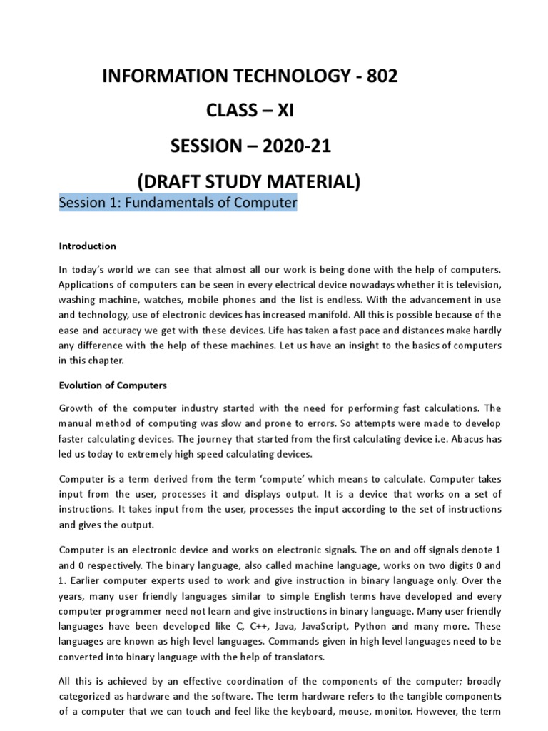 802-Information Technology Class - XI (REVISED) | PDF | Computer Data ...