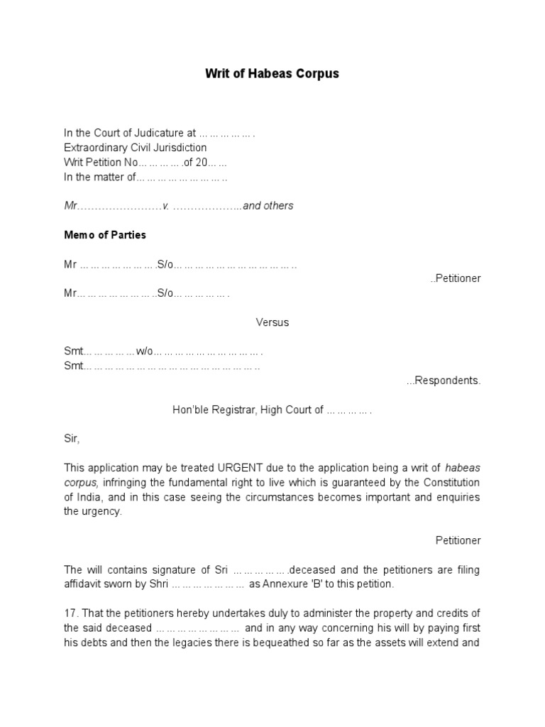 Writ of Habeas Corpus | PDF | Habeas Corpus | Writ