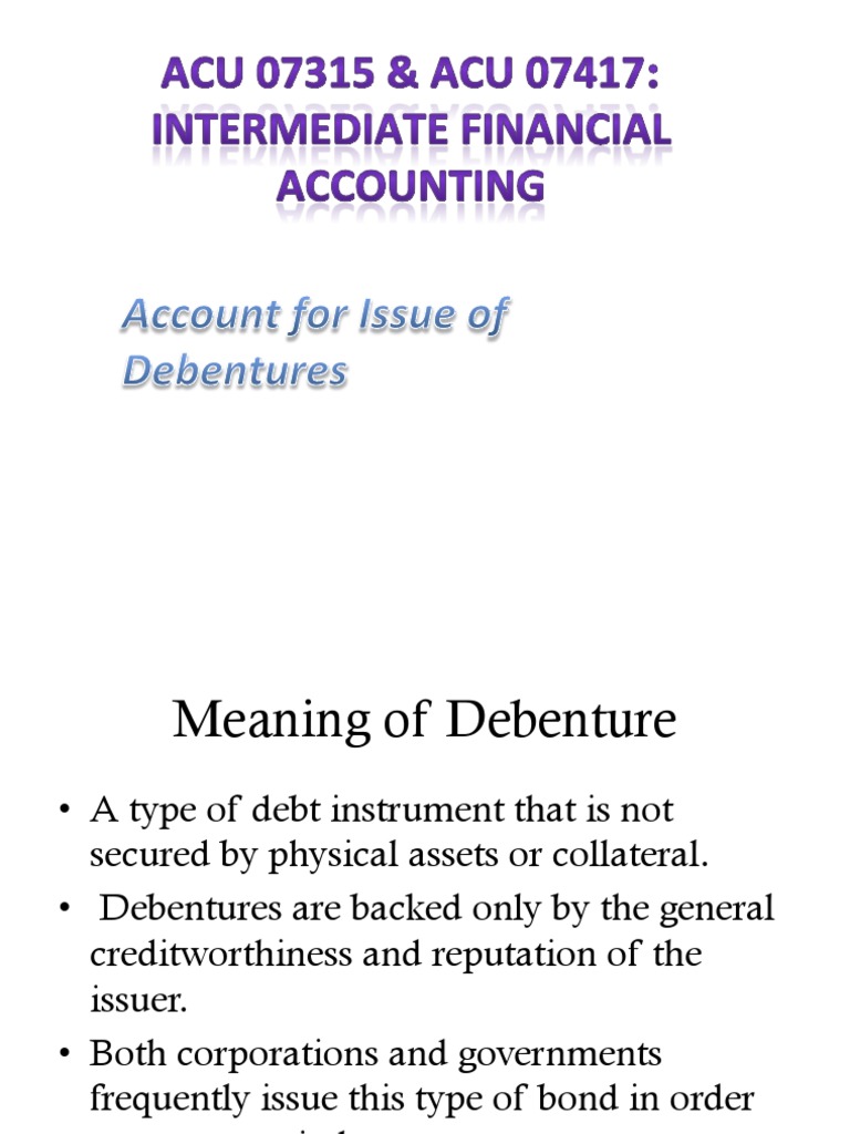 Account For Issue of Debentures | PDF | Securities (Finance) | Debenture