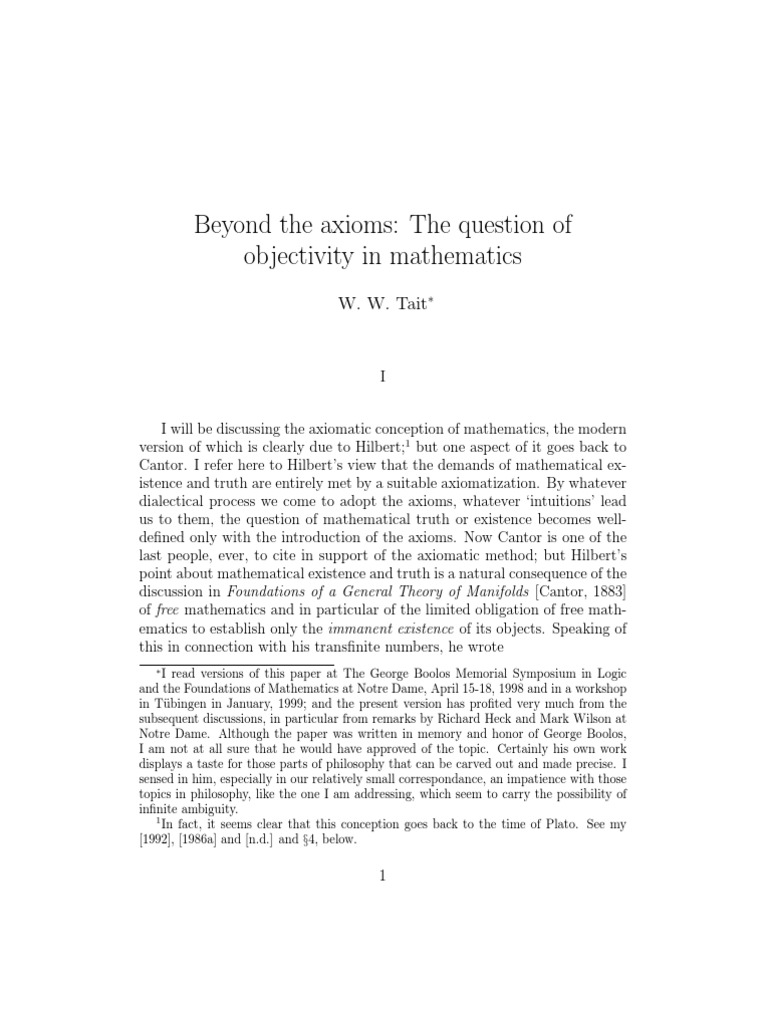 Beyond The Axioms: The Question of Objectivity in Mathematics | PDF ...