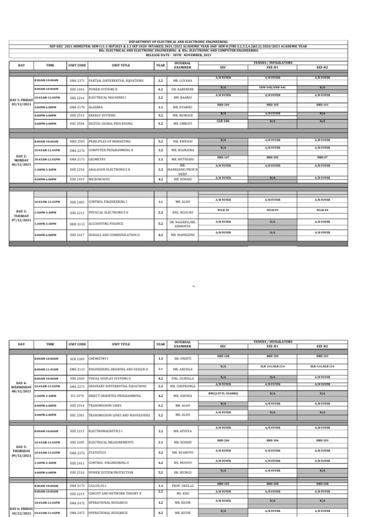 Eee - Exam - Timetable Dec 2021-Students-V1-30.11.2021 | Download Free ...