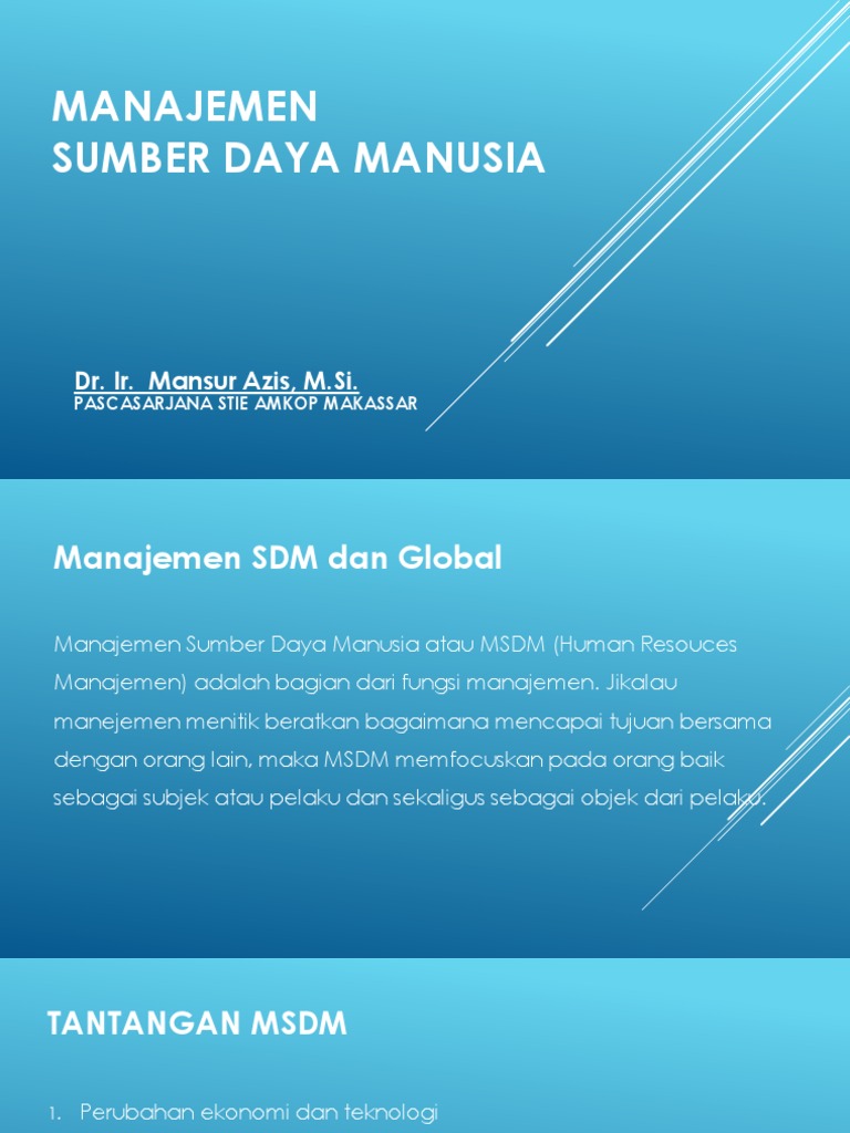 Manajemen SDM I - DR Mansur Azis | PDF
