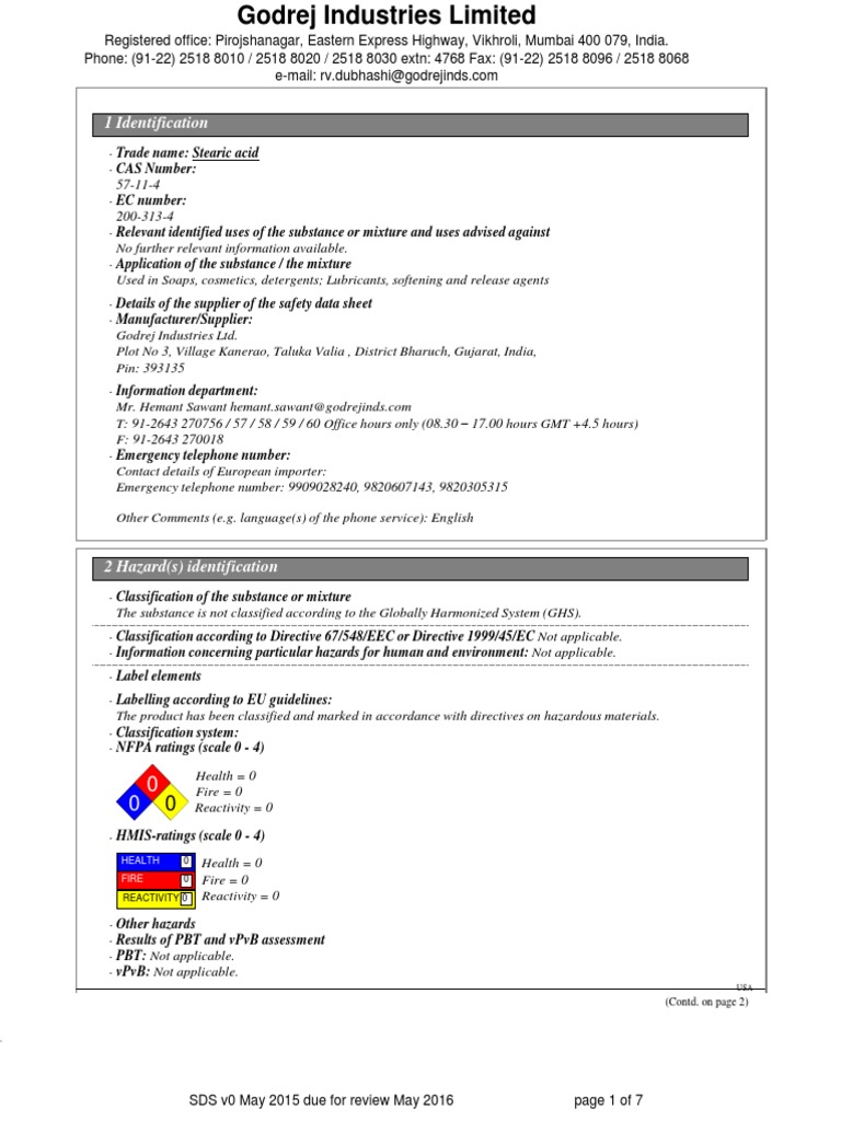 MSDS Stearic Acid | PDF | Dangerous Goods | Safety