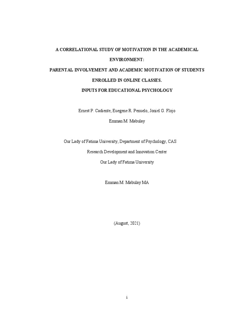 Parental Involvement in Online Learning | PDF | Motivation | Motivational