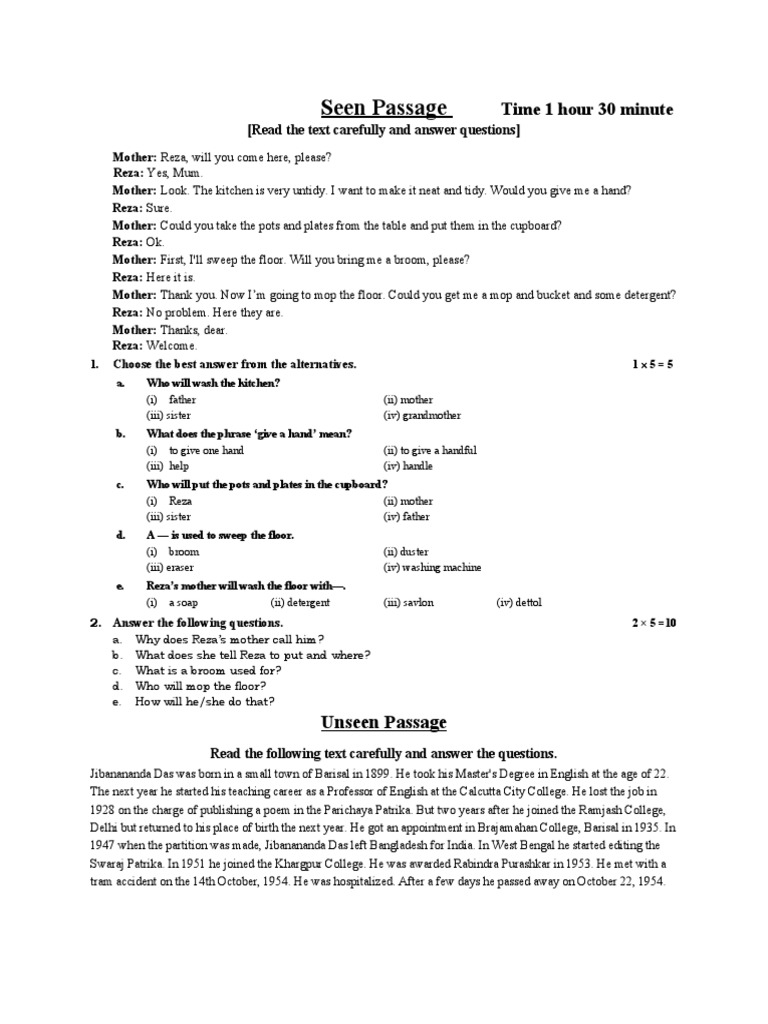 Seen Passage: Time 1 Hour 30 Minute | PDF