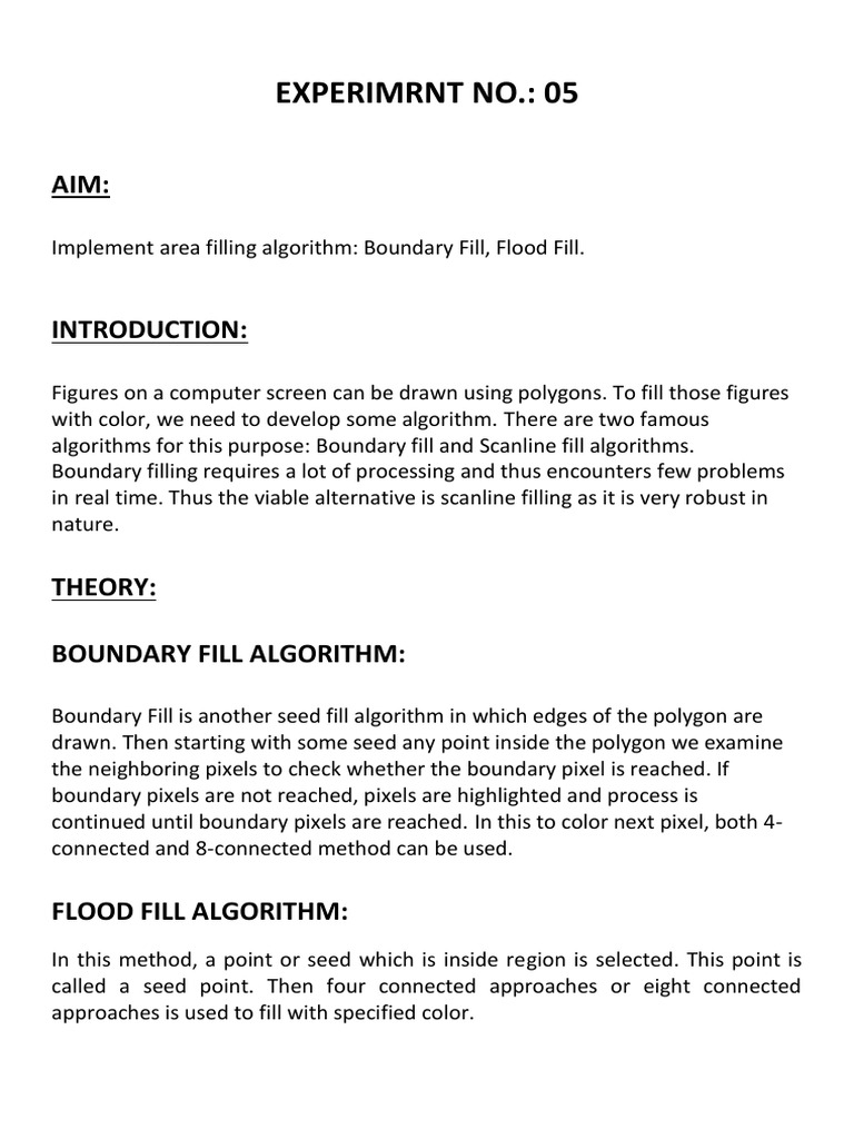 CG-Practical 05 (Area Filling Algorithm-Boundary Fill, Flood Fill) 1 | PDF | Technology ...