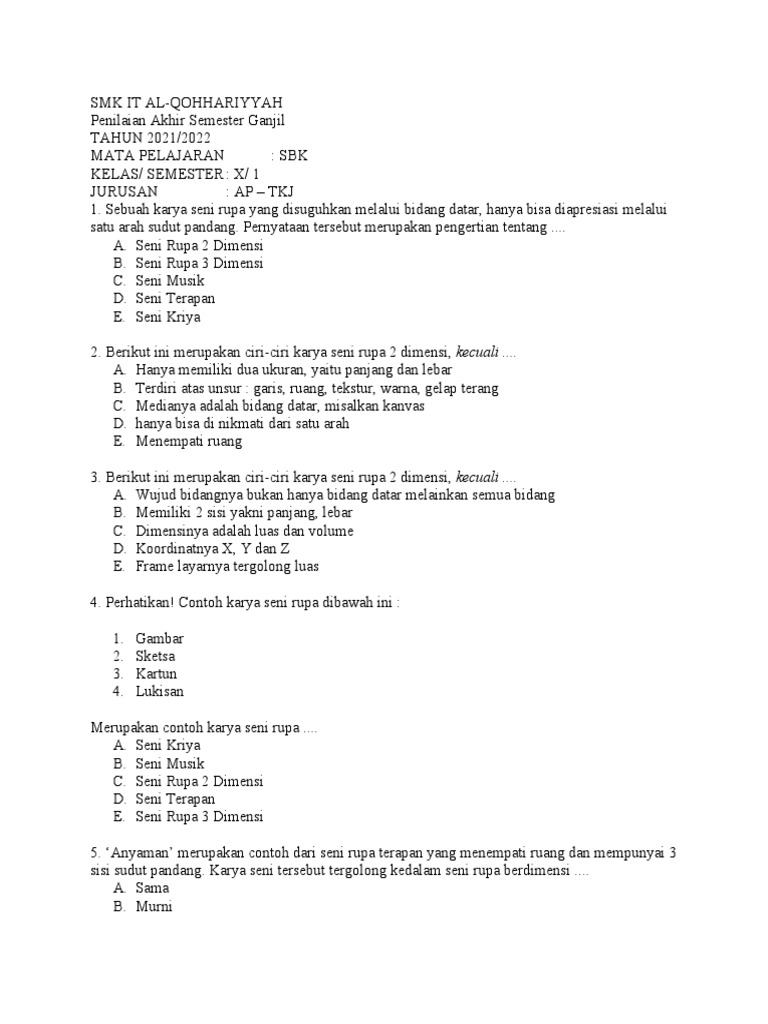 Soal SBK PAS | PDF | Seni