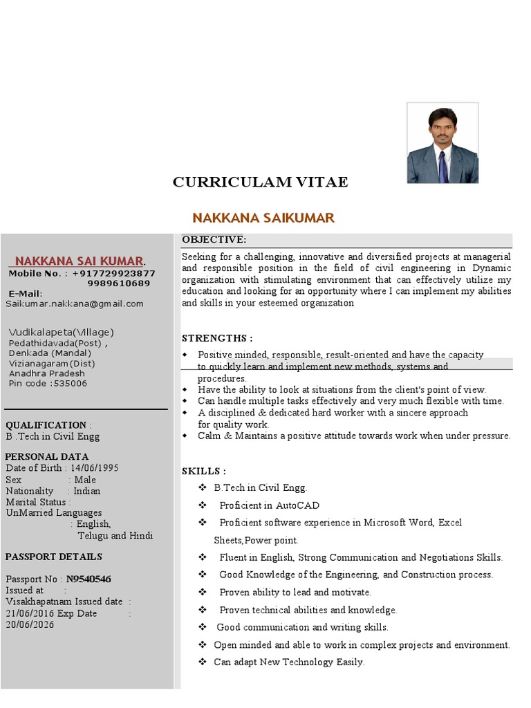 Curriculam Vitae: Nakkana Saikumar | PDF | Cognition