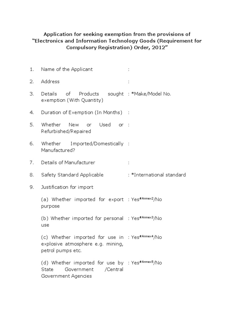 Meity - Approved Exemption Application Format-Revised | PDF | Business