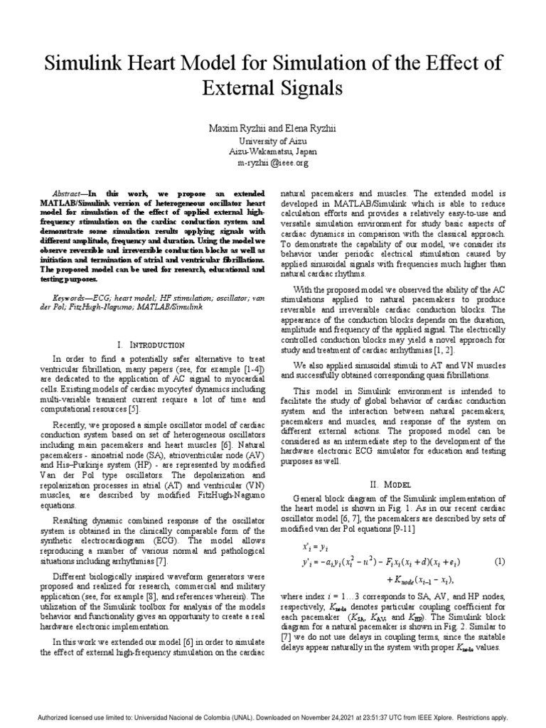 Simulink Heart Model For Simulation of The Effect of External Signals ...