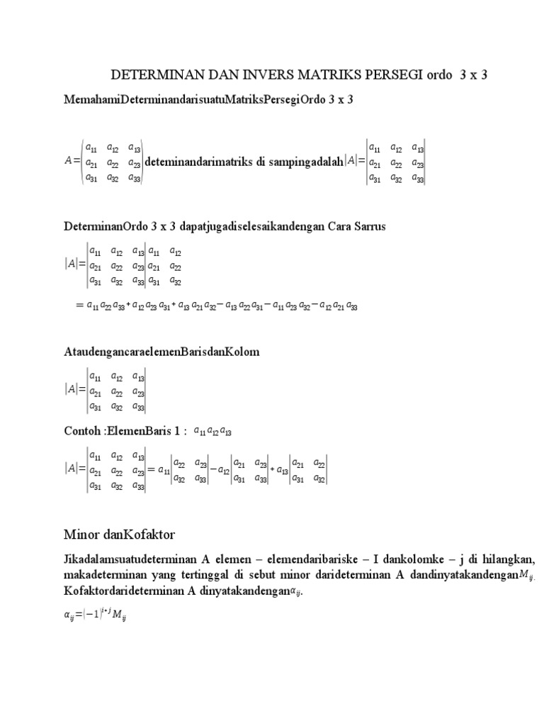 Determinan Dan Invers Matriks Persegi Ordo 3 X 3 | PDF