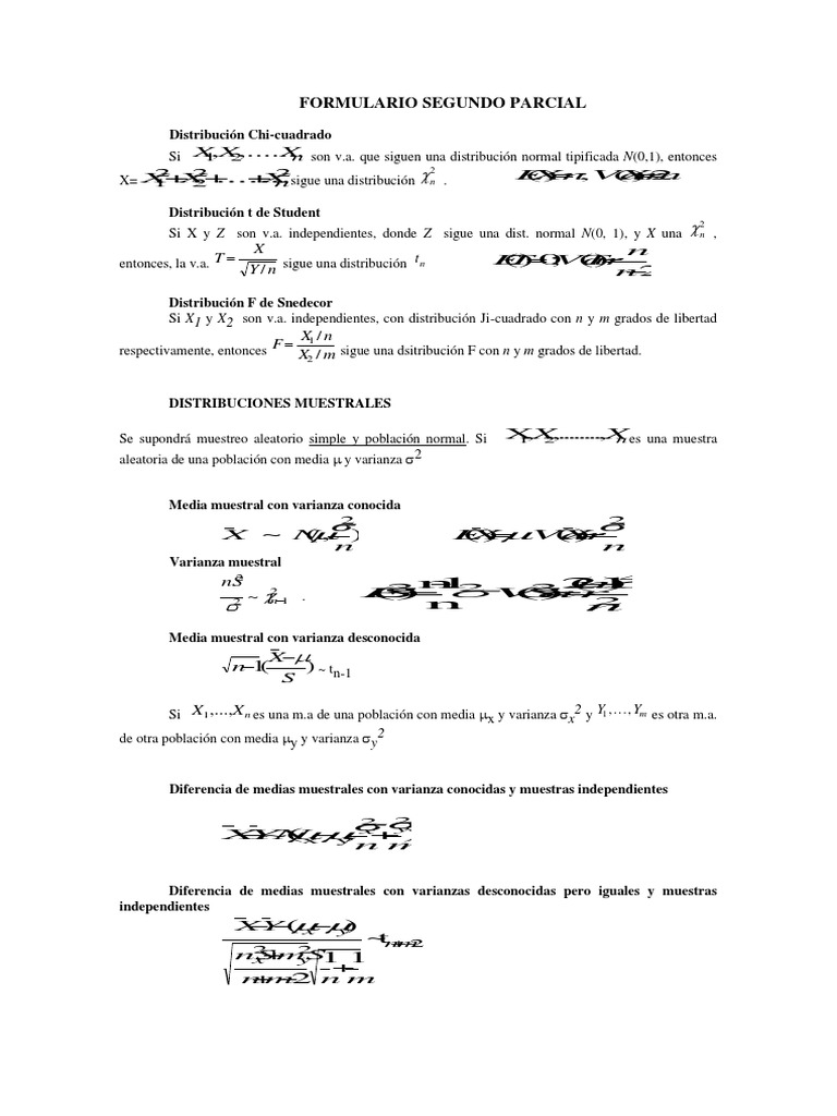 Formula Chuleta de Formulas Estadisticas | PDF | Teoría de la ...