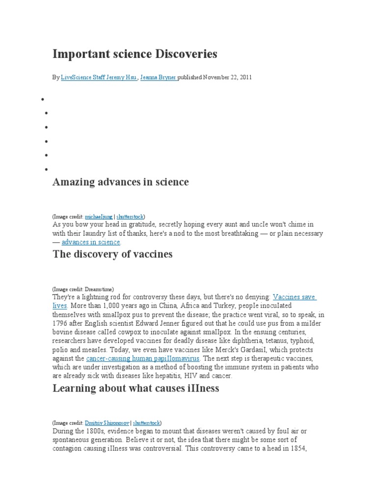 Important Science Discoveries For Humans | PDF | Vaccines | Large ...