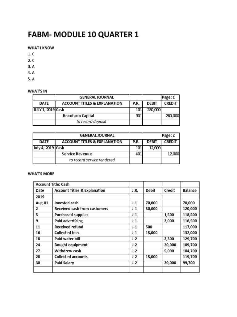 Fabm Module 10 Quarter 1 | PDF | Debits And Credits | Expense