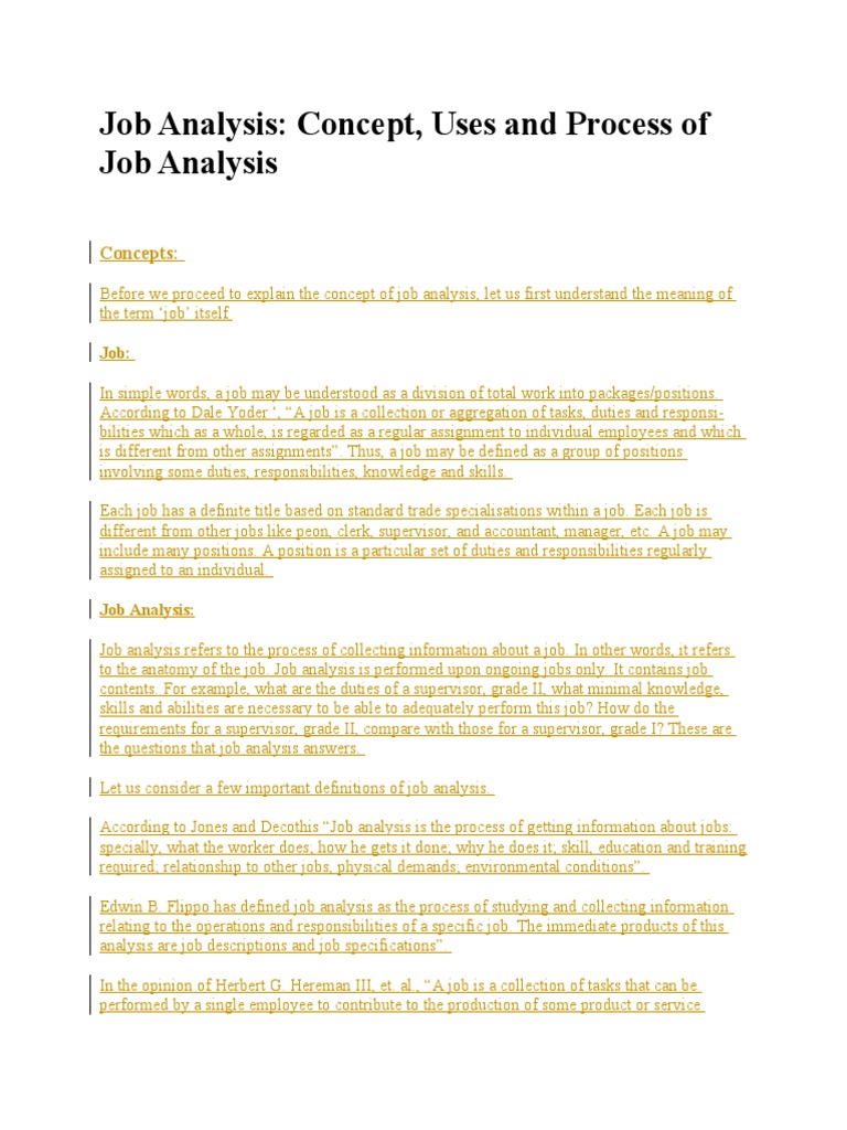 Job Analysis: Concept, Uses and Process of Job Analysis: Concepts | PDF ...