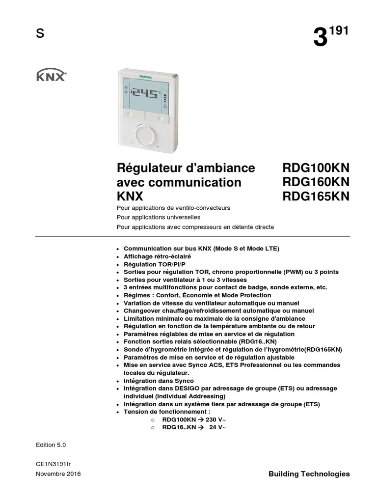 RDG160KN Fiche Produit FR | PDF | Automatisation | Chauffage électrique