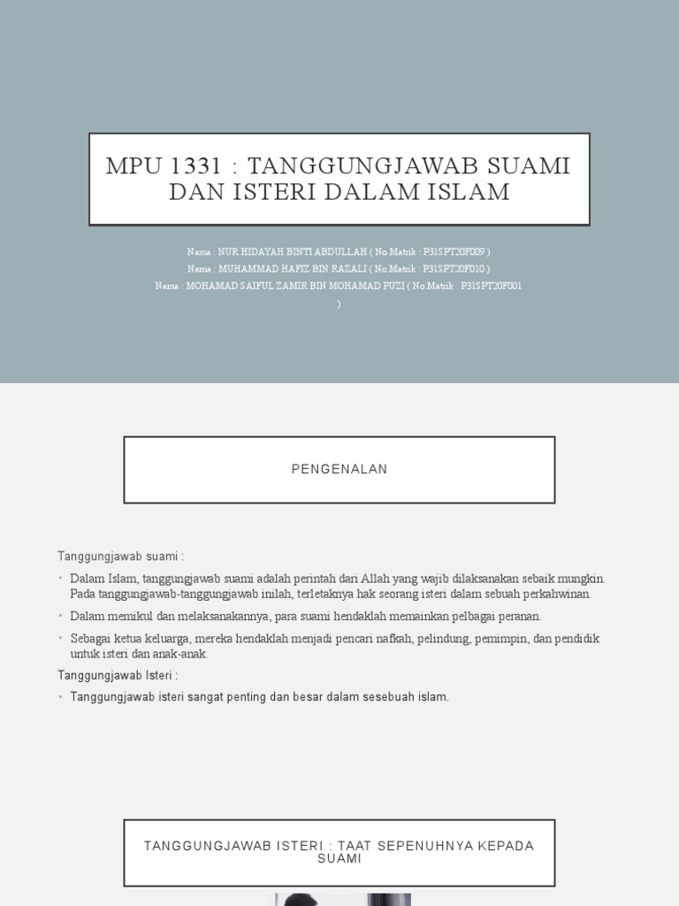 Tanggungjawab Suami Dan Isteri Dalam Islam Hidayah, Saiful, Hafiz | PDF