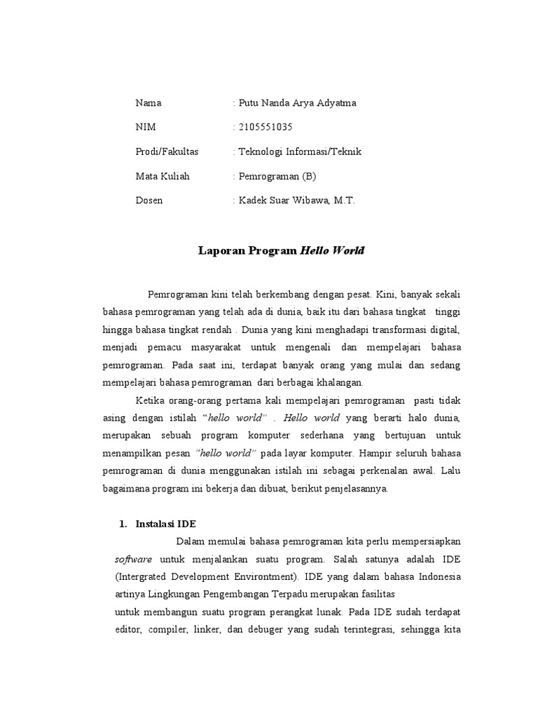 Laporan Hello World | PDF