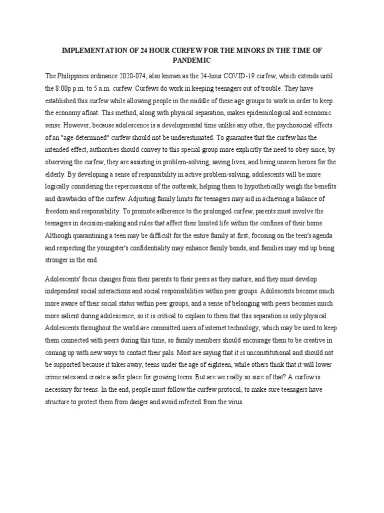 Implementation of 24 Hour Curfew For The Minors in The Time of Pandemic ...