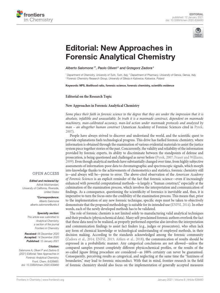 Editorial: New Approaches in Forensic Analytical Chemistry: Alberto ...
