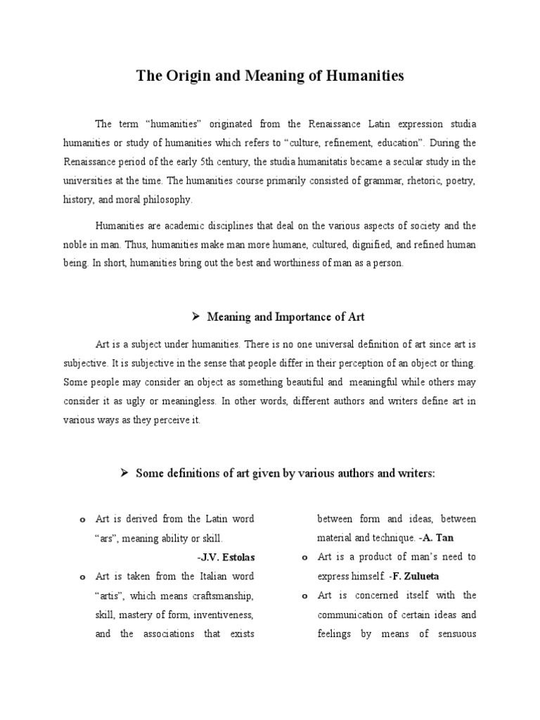 # 1 The Origin and Meaning of Humanities | PDF | Humanities | Aesthetics