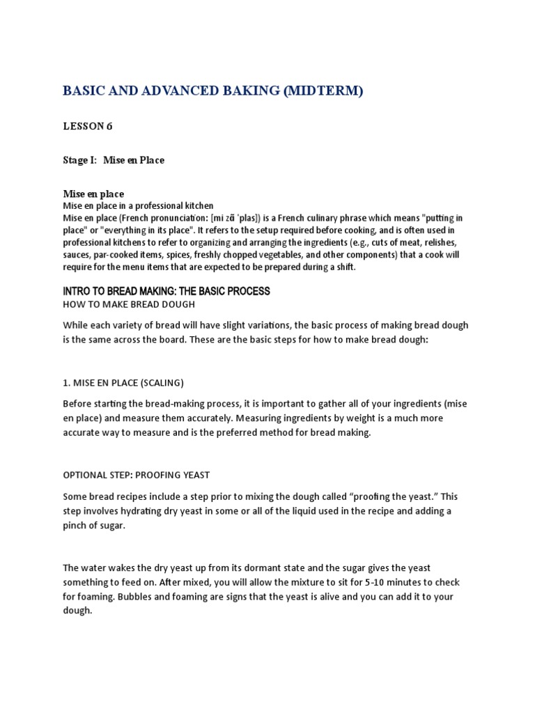 Basic and Advanced Baking Midterm Lessons | PDF | Breads | Dough