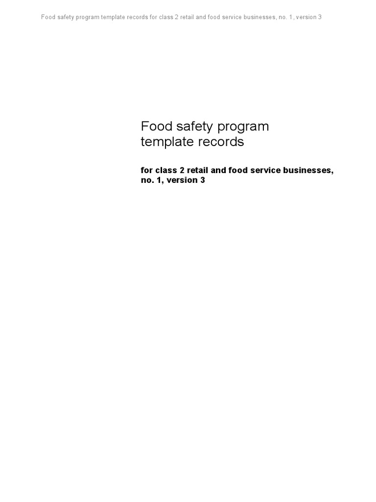 Food Safety Program Template Records For Class 2 Retail and Food ...