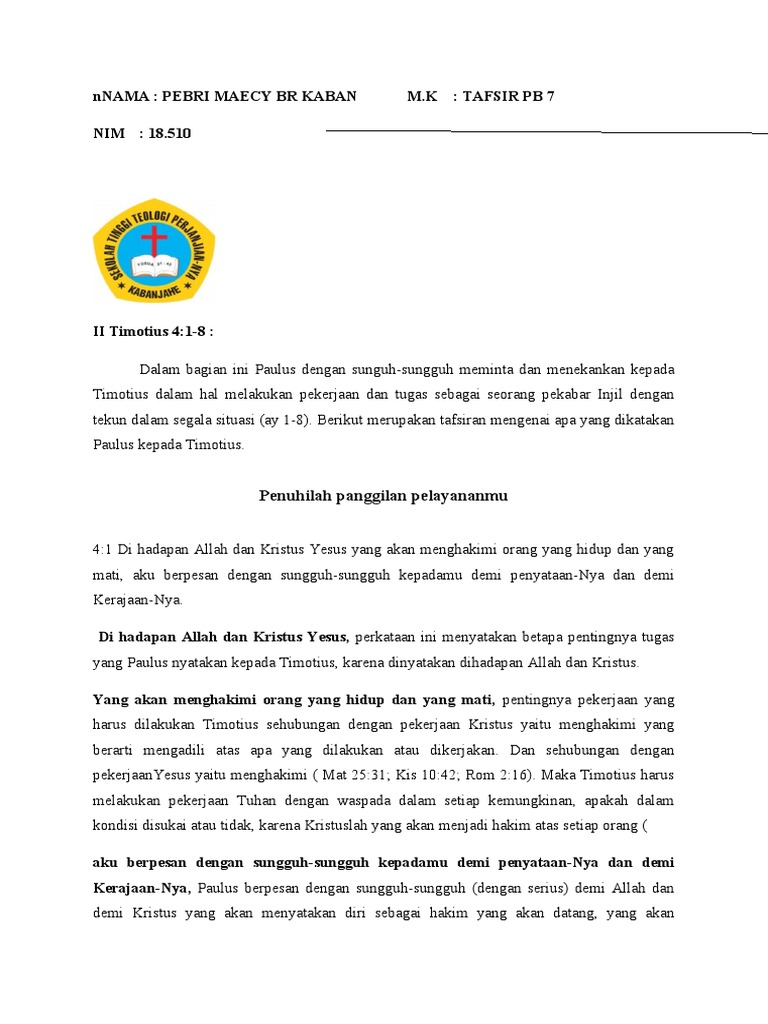 Nasihat Paulus untuk Timotius | PDF