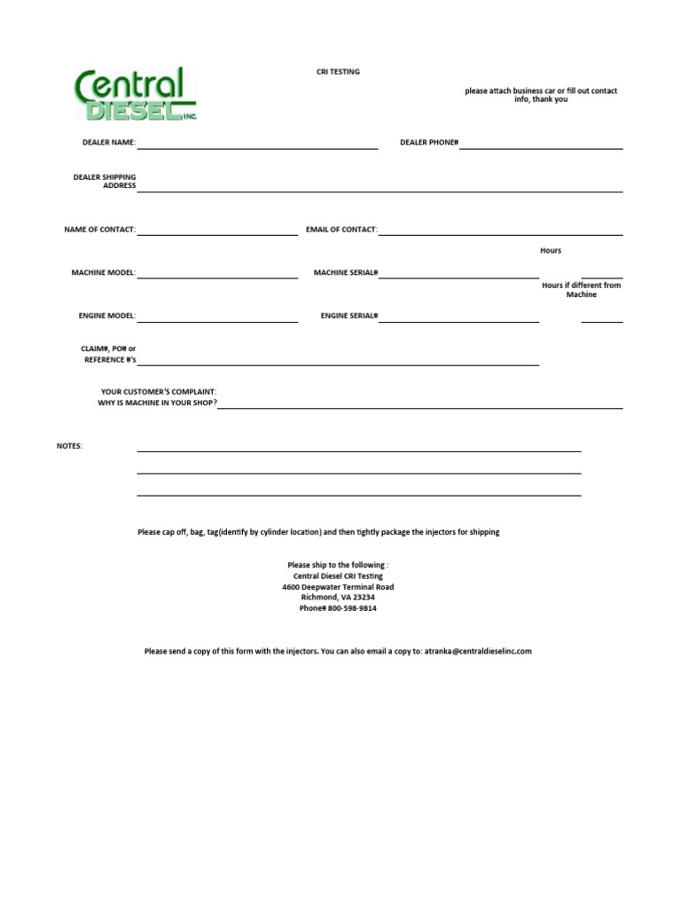 Central Diesel Sheet | PDF
