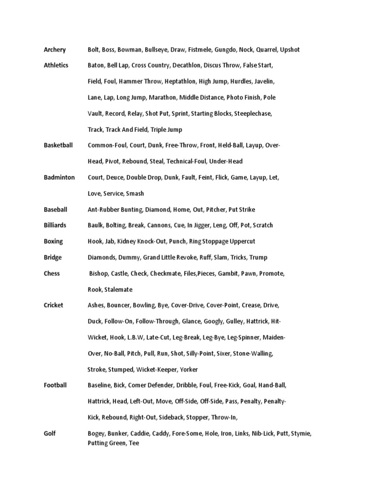 Sports Terminologies | PDF | Track And Field | Sports