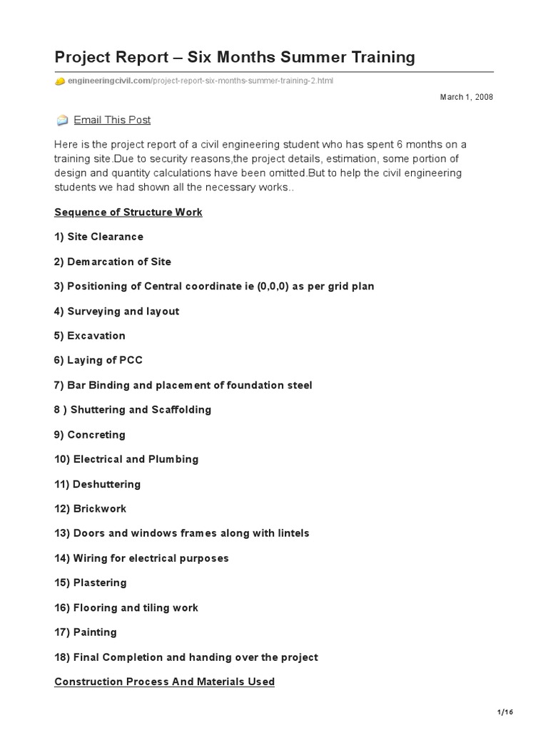 Six-Month Civil Engineering Training Report | PDF | Concrete | Cement