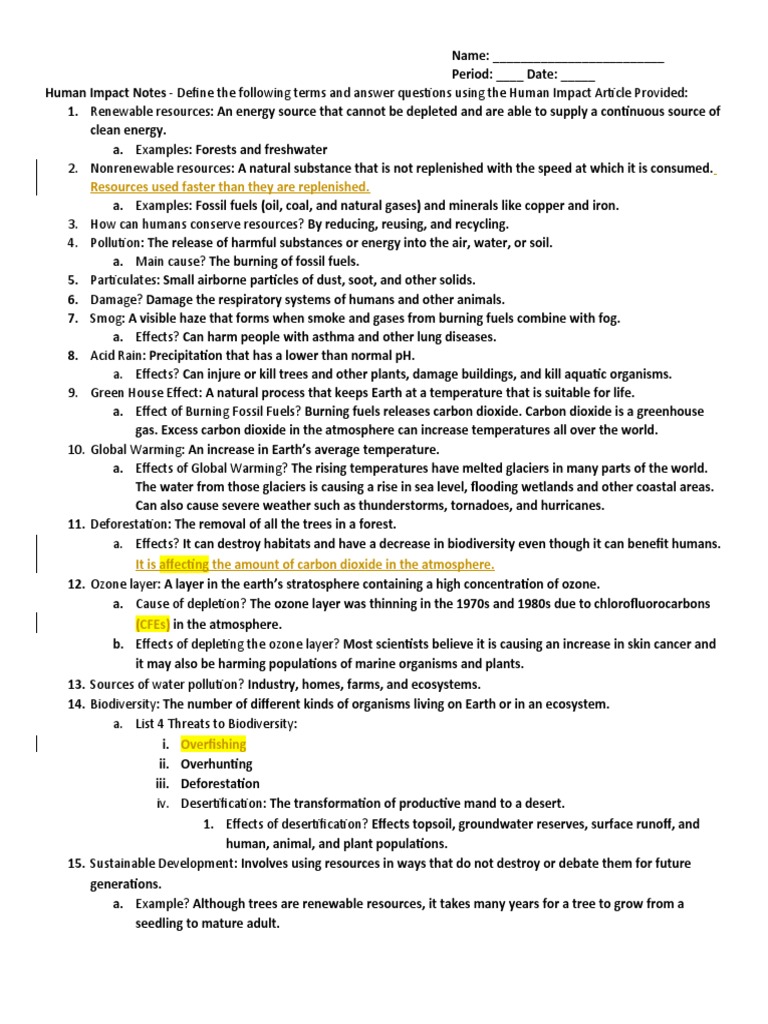 Human Impact Notes | PDF | Climate Change | Fuels