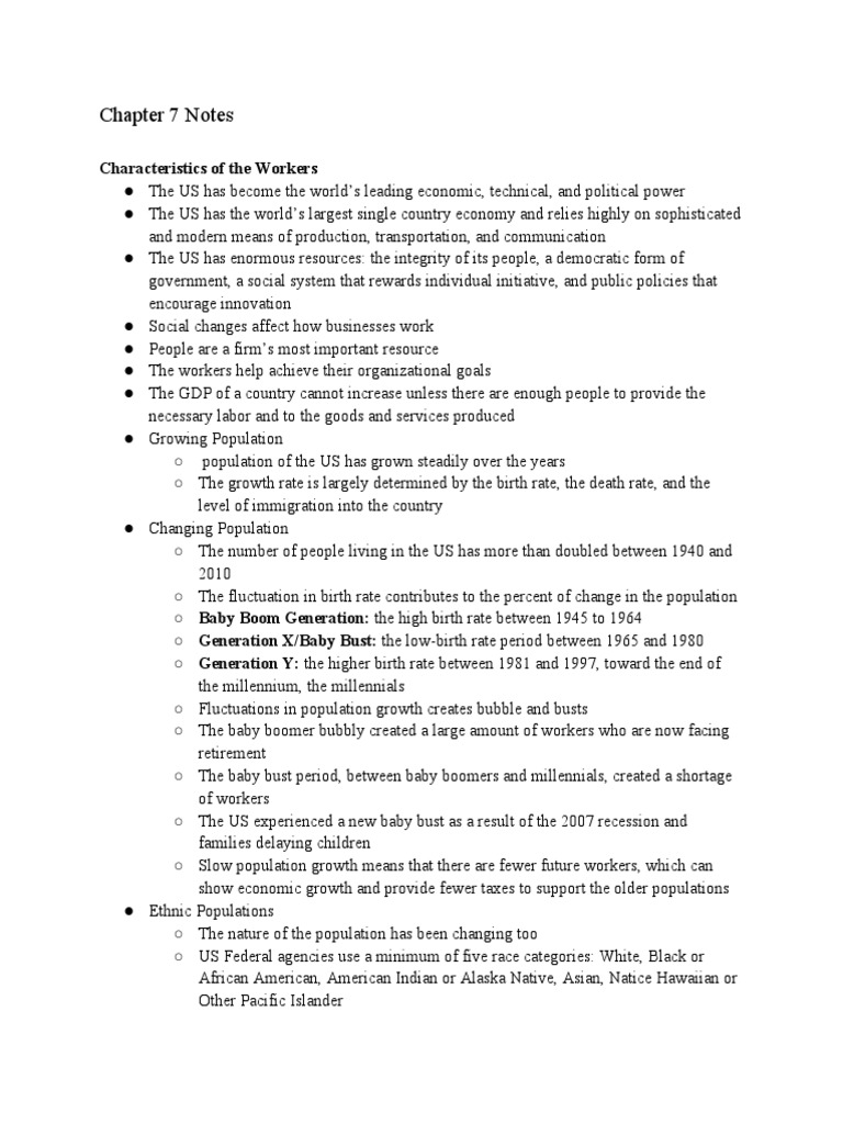 Intro To Business Chapter 7 Notes | PDF | Employment | Labour Economics