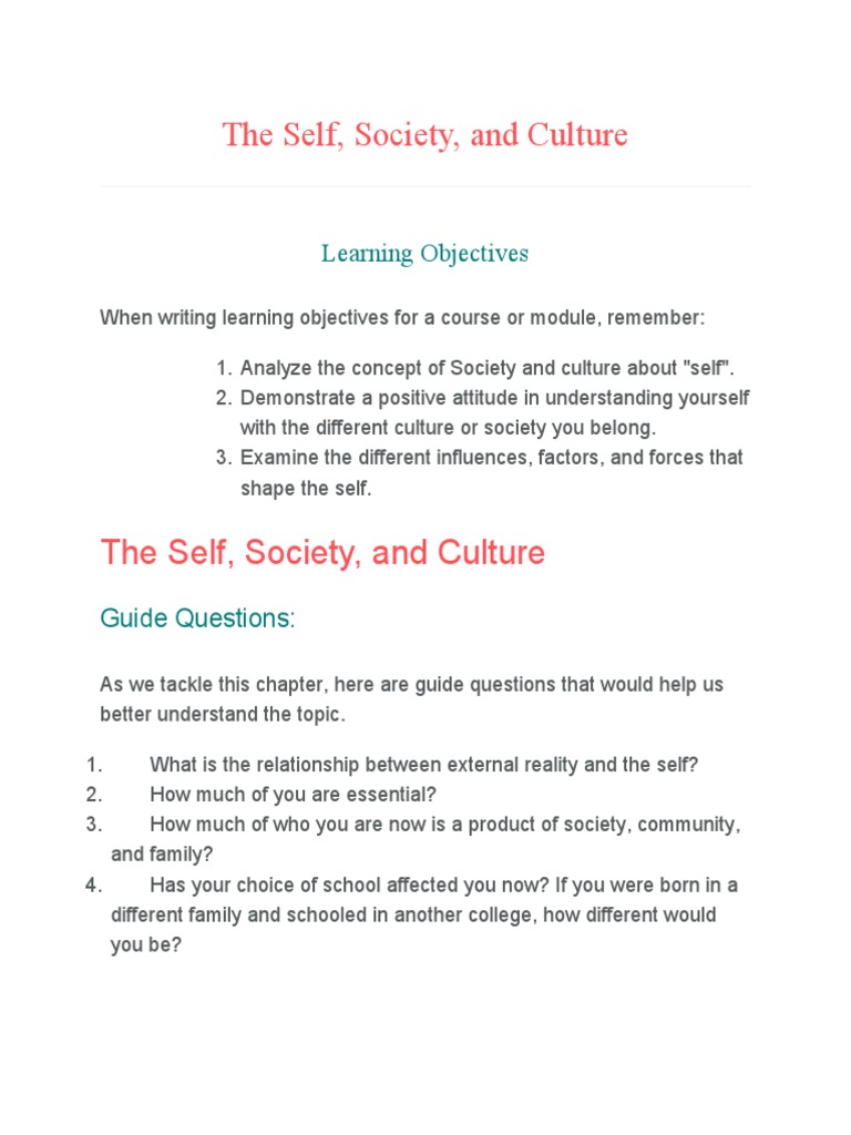 Understanding Self in Society and Culture | PDF | Self | Gender