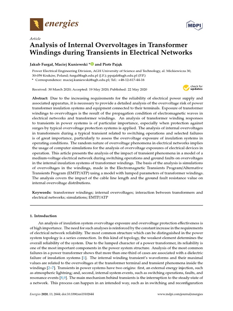 Analysis of Internal Overvoltages in Transformer Windings During Transients in Electrical ...