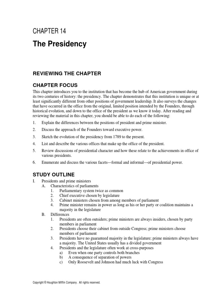 The Presidency: Reviewing The Chapter Chapter Focus | PDF | American ...