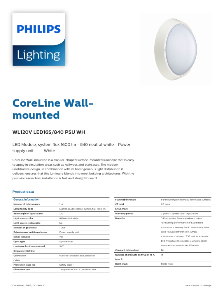 documentWL120V LED16S/840 PSU WH | PDF | Lighting | Components