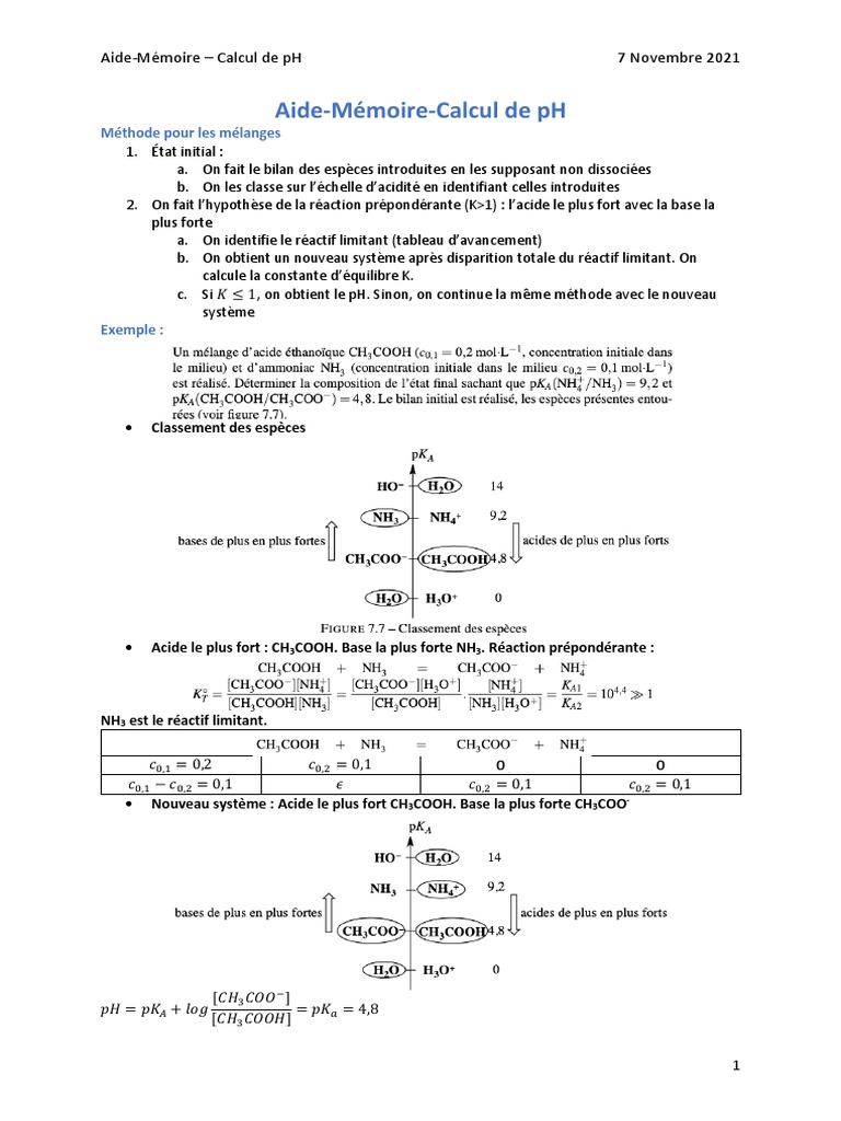Aide Mémoire_Calcul_pH | PDF | Acide | Ph