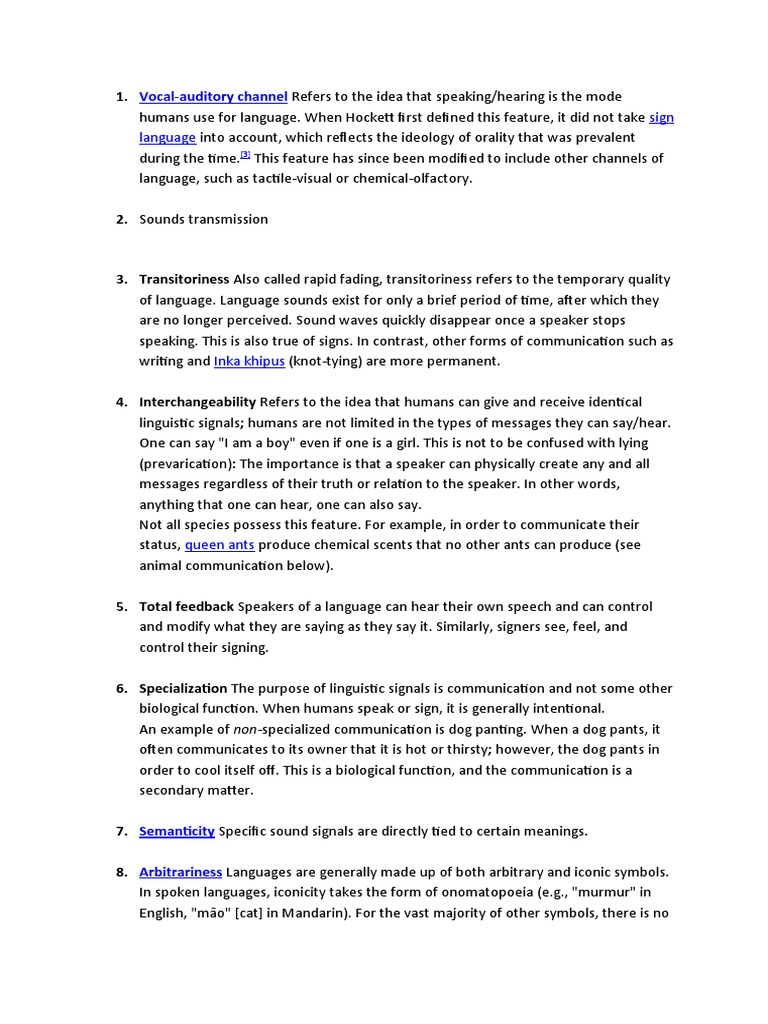 An Analysis of Charles Hockett's Design Features of Human Language ...
