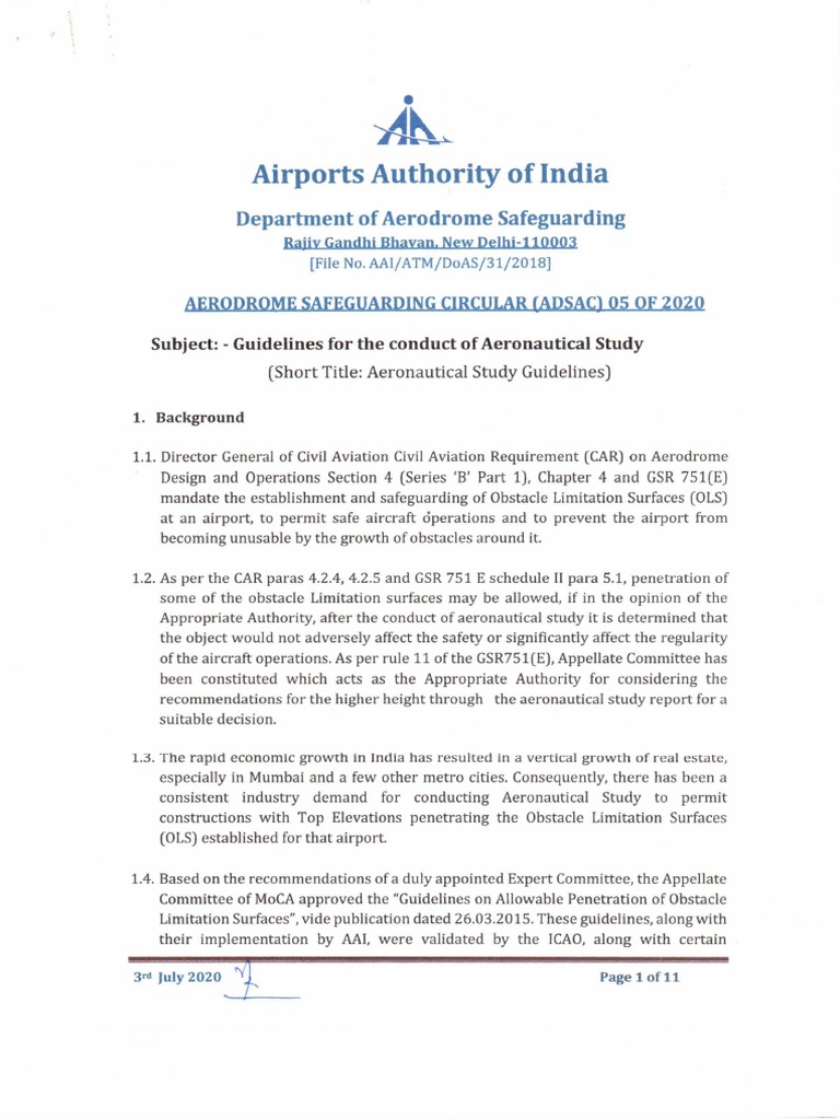Aerodrome Safeguarding Circular 05 of 2020 - Aeronautical Study ...