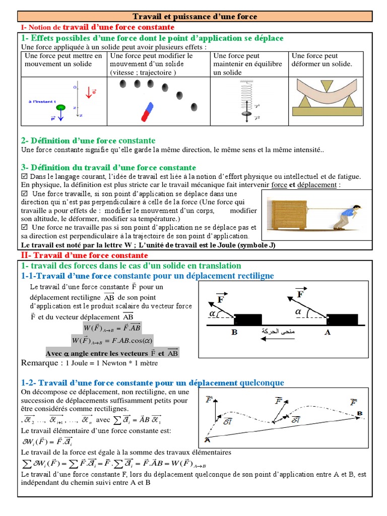 Cours - Travail Et Puissance D'une Force | PDF | Obliger | Puissance ...