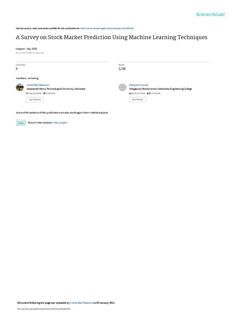 A Survey On Stock Market Prediction Using Machine Learning Techniques ...